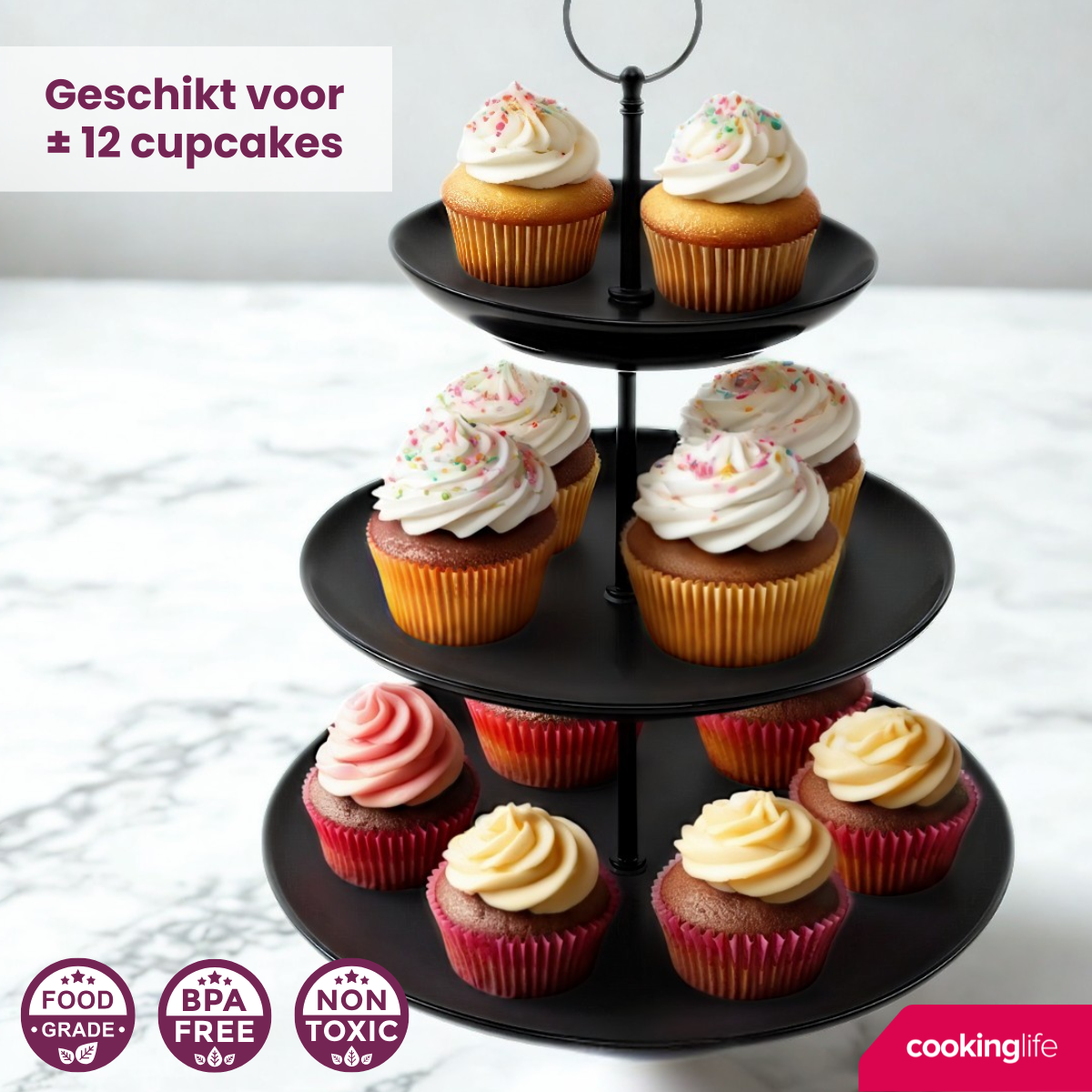 Vous voulez acheter des Cookinglife Etagere 3 couches noir 16 x 21 x 26 ...